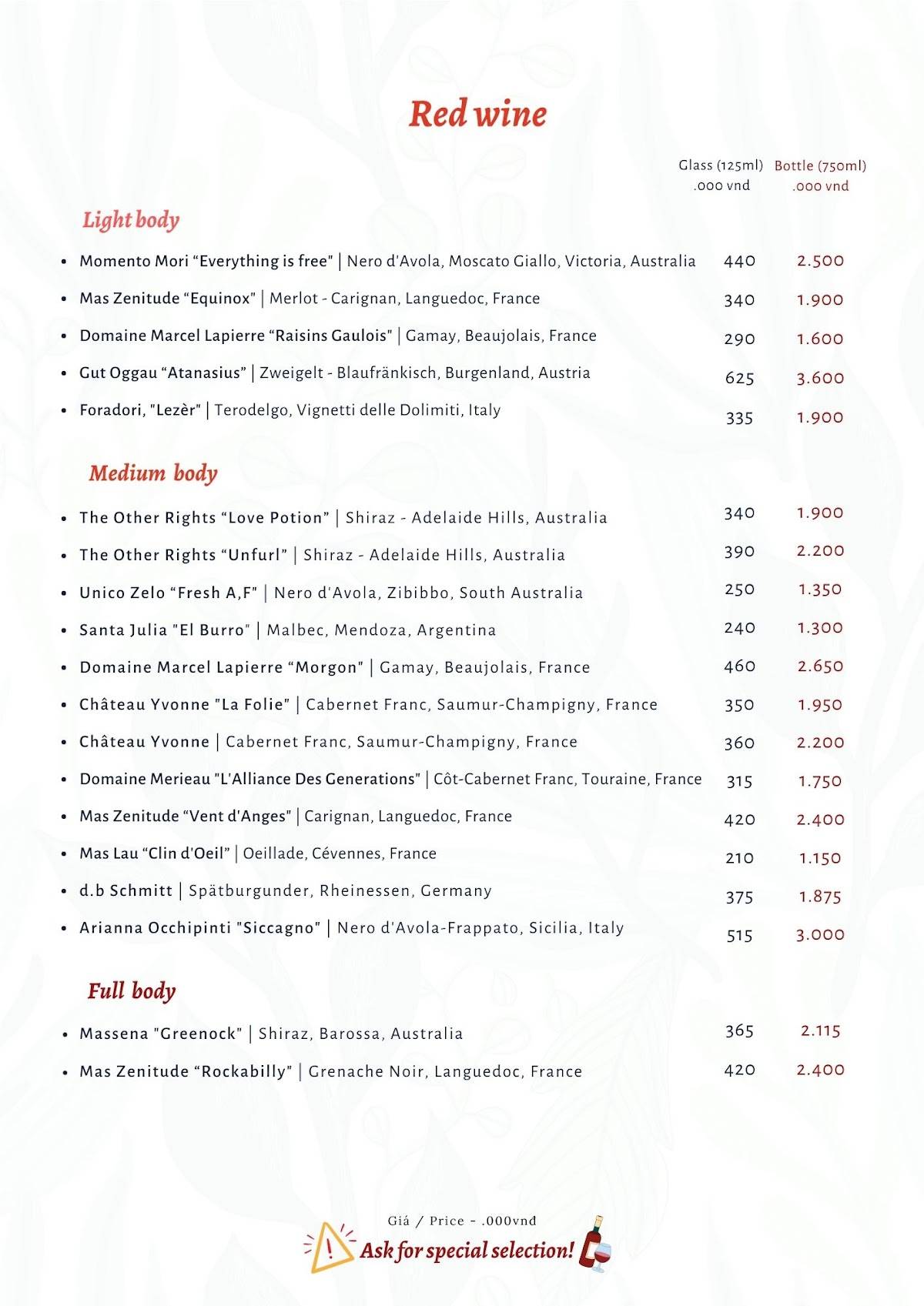 Menu at NOB Natural wine bar, Ho Chi Minh City, 39/22 Đ. Nguyễn Trãi