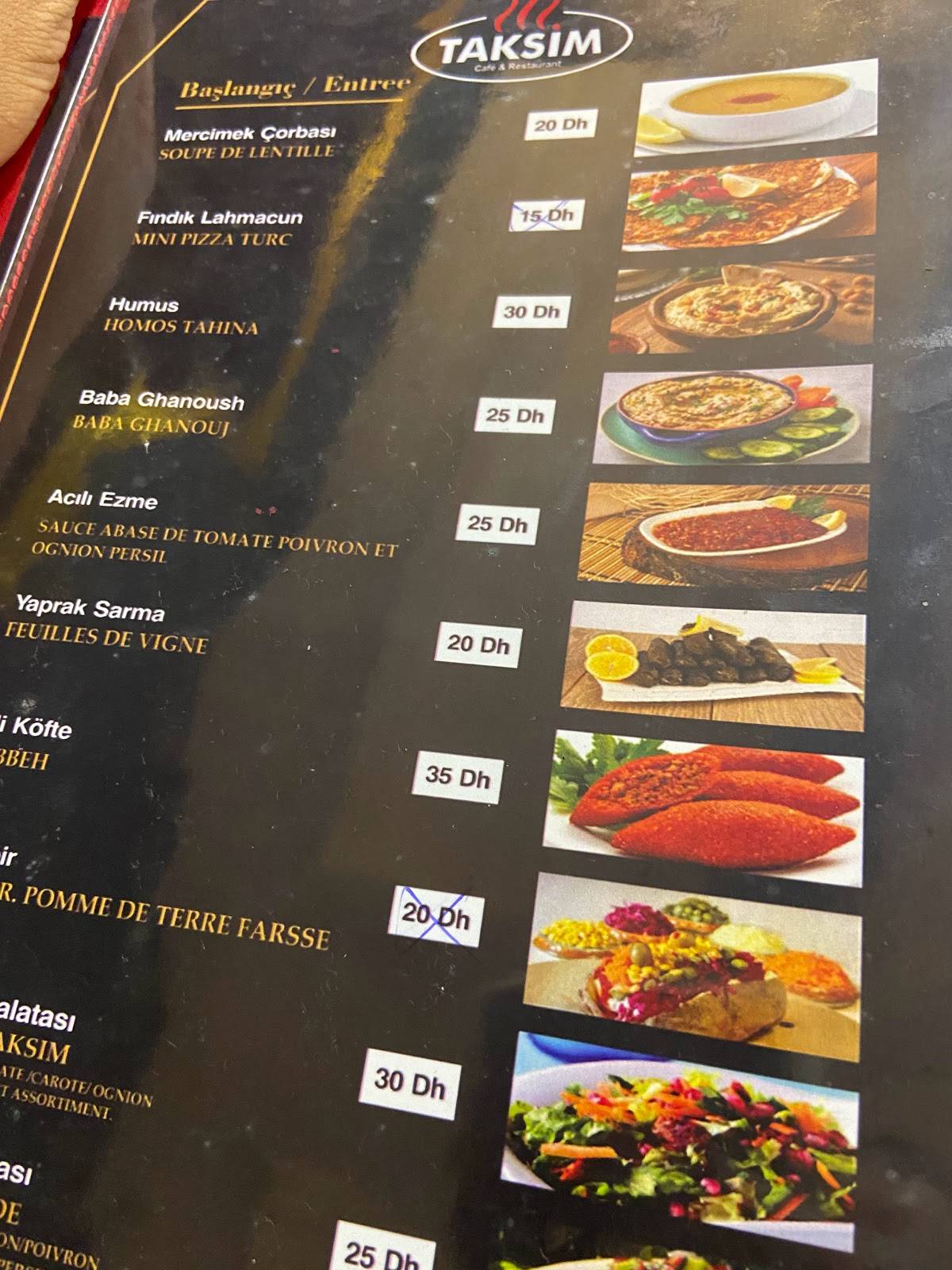 Carta de TAKSIM RESTAURANT CAFE, Nador