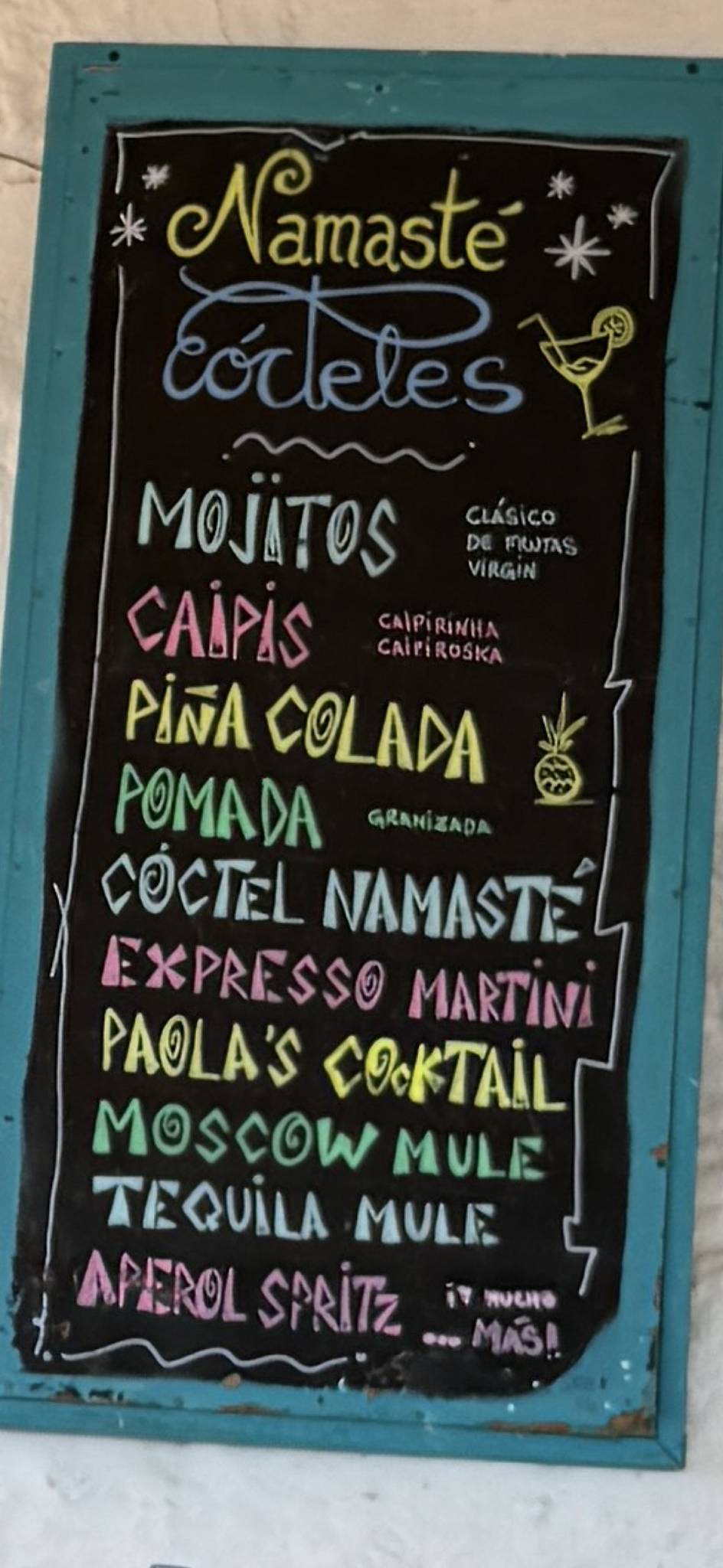 Carta del restaurante Namaste, Villacarlos