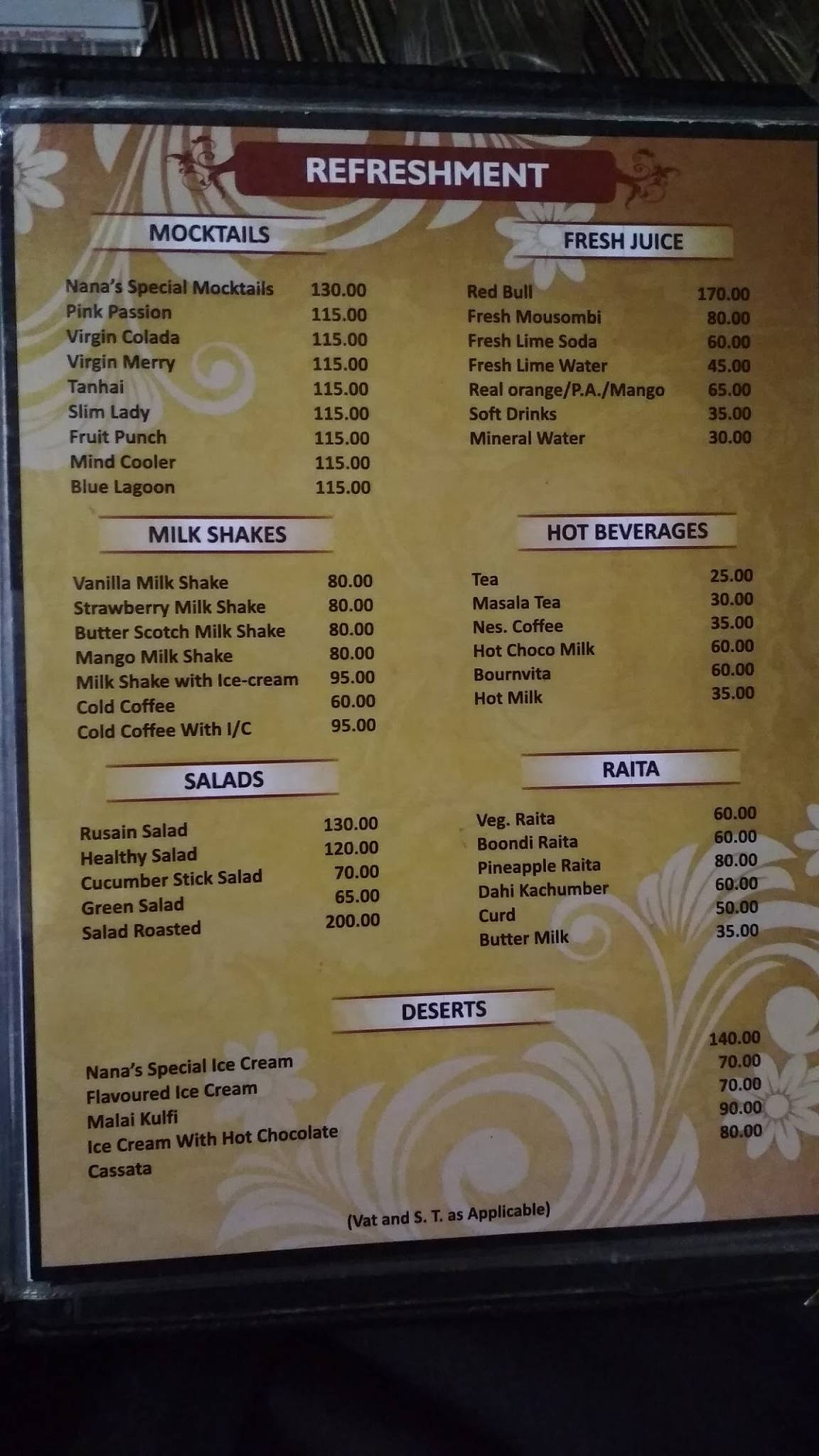 Menu at Nana's Restaurant, Daman