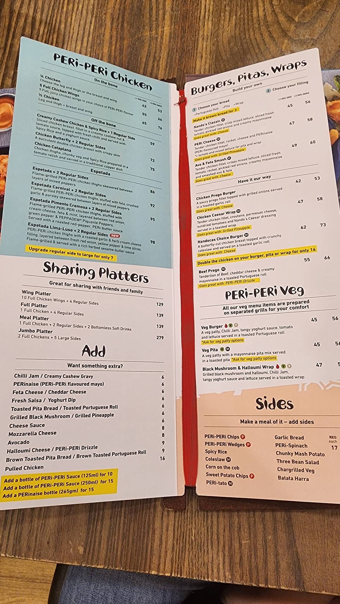 Menu at Nando's Mall of the Emirates restaurant, Dubai, Sheikh Zayed Rd ...