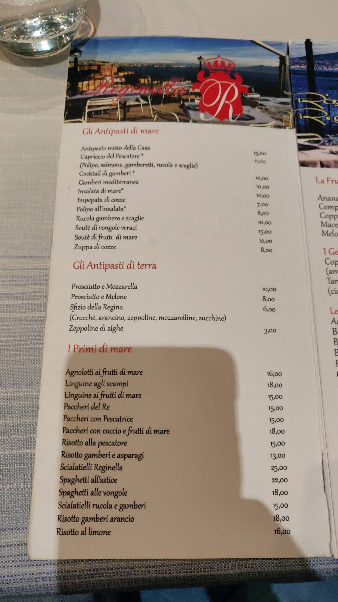Speisekarte von Ristorante Reginella, Neapel, Via Posillipo