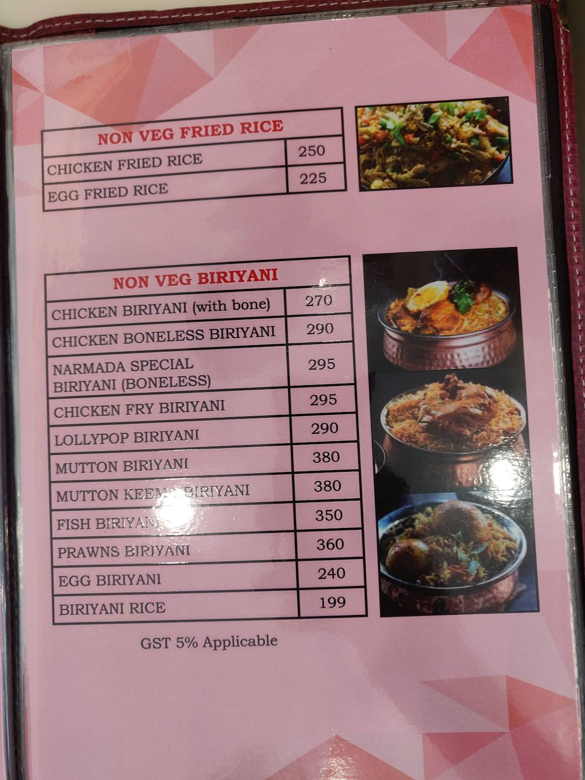 Menu at Narmada Chain Of Restaurant sholinganallur, Chennai