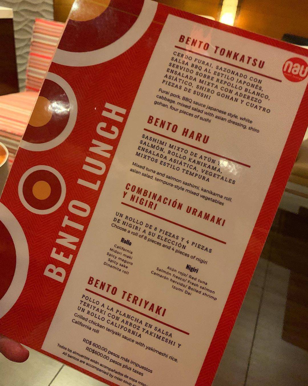 Menu at Nau Sushi Lounge restaurant, Santo Domingo