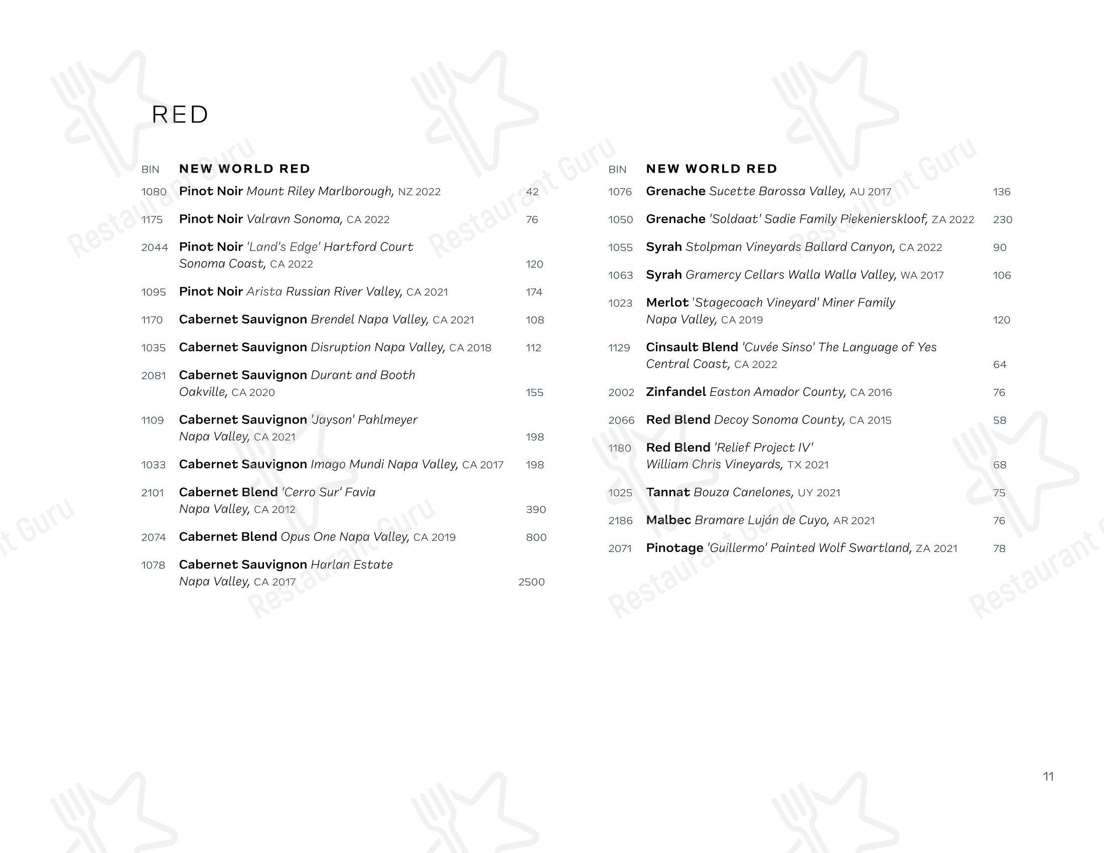Menu at Navy Blue restaurant, Houston