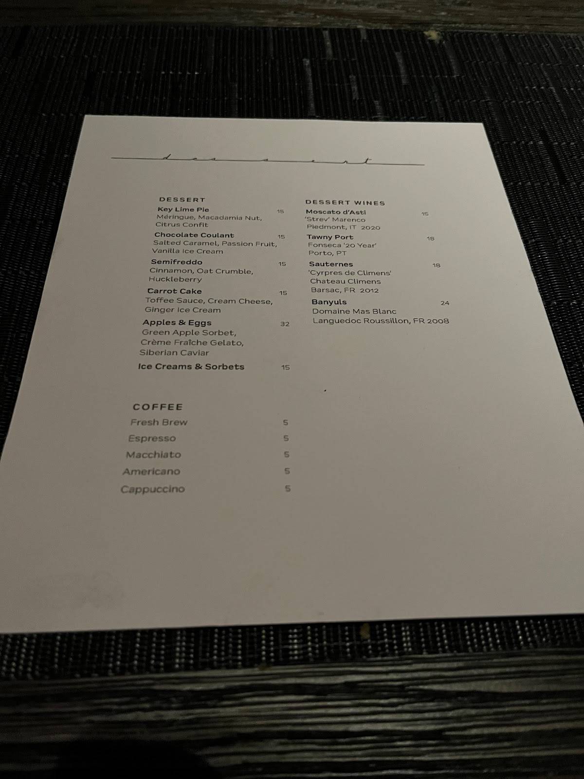 Menu at Navy Blue restaurant, Houston