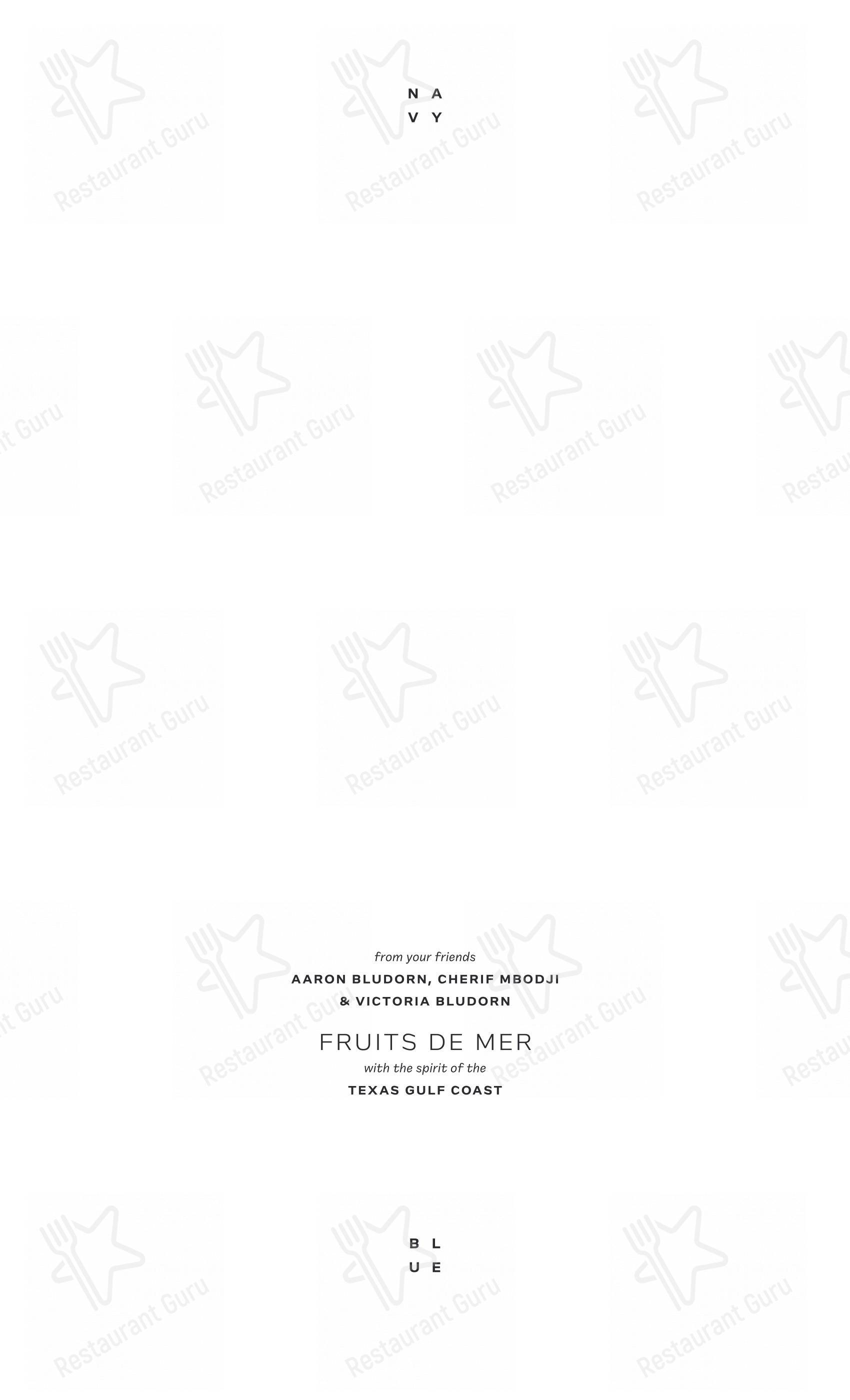 Menu at Navy Blue restaurant, Houston