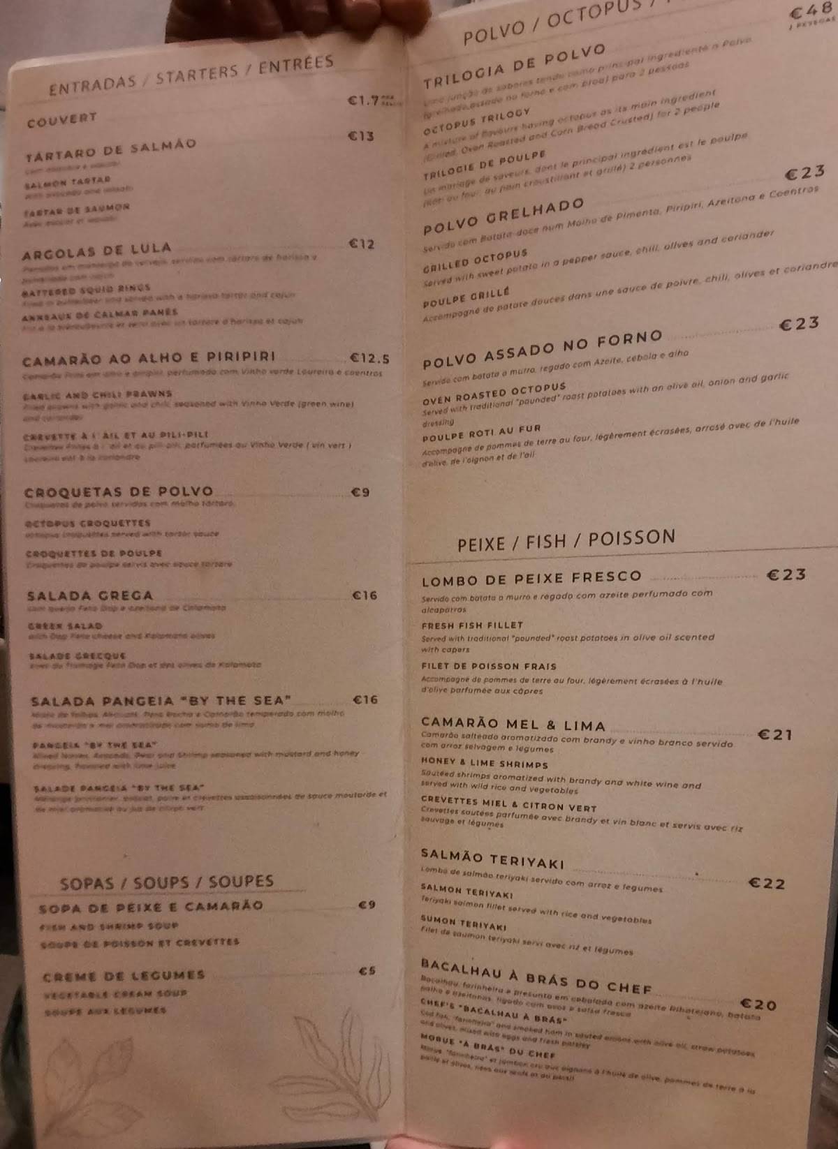 Menu at Restaurante Pangeia By the Sea, Nazaré