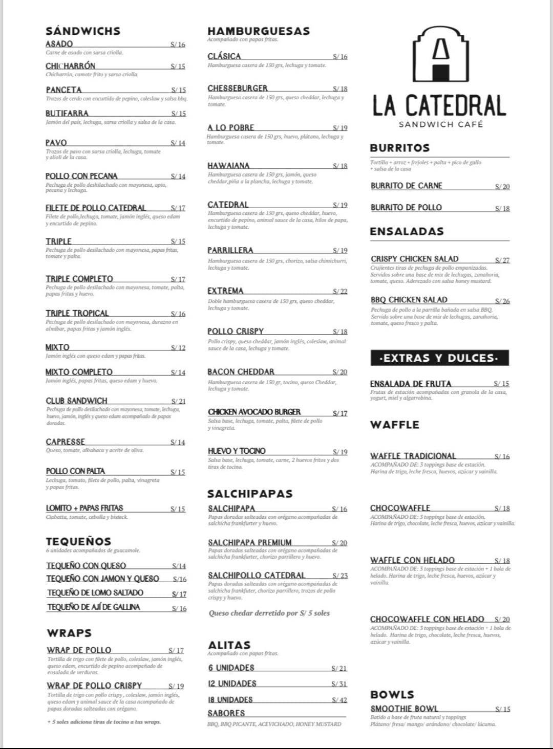 Carta del pub y bar La Catedral, Nasca, 53F7+743