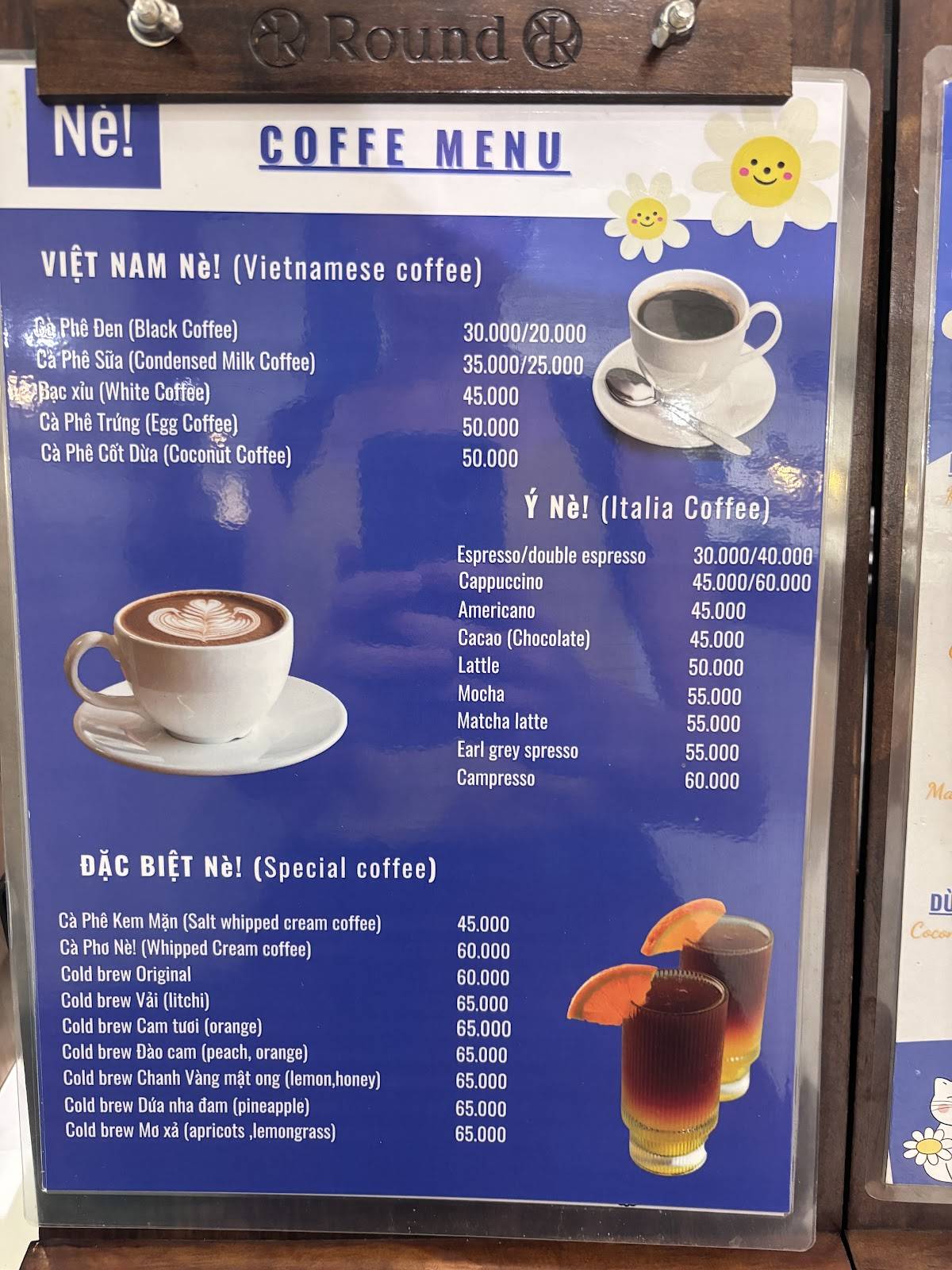 Menu at Nè Coffee pub & bar, Hanoi