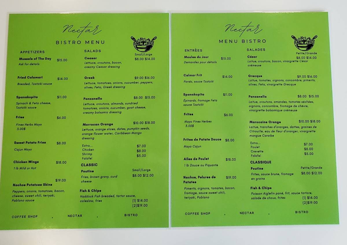 Menu at Nectar restaurant, Bathurst