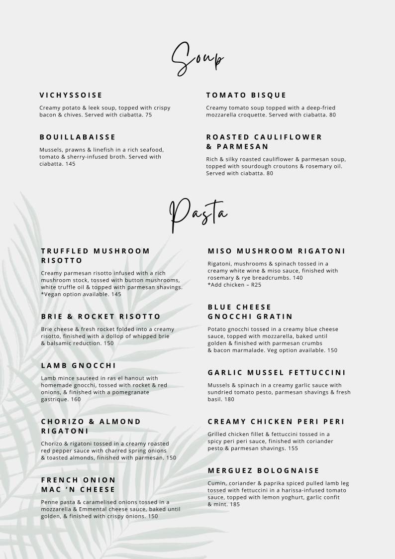 Menu at Neighbourhood Cafe & bar, Durban North
