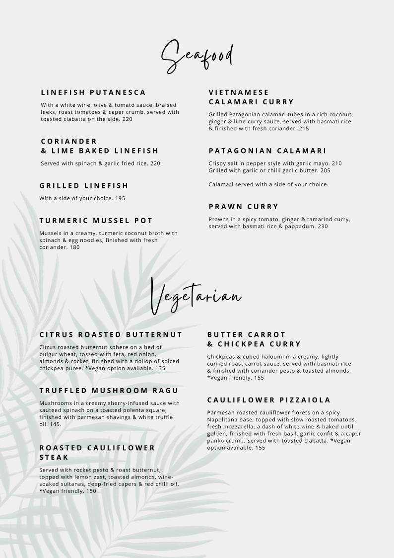Menu at Neighbourhood Cafe & bar, Durban North
