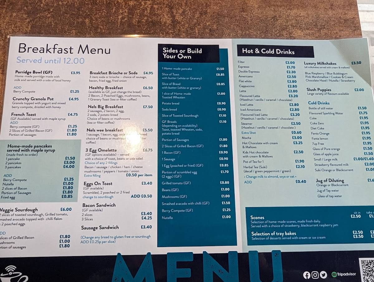 Menu at Nel's cafe, Castlewellan