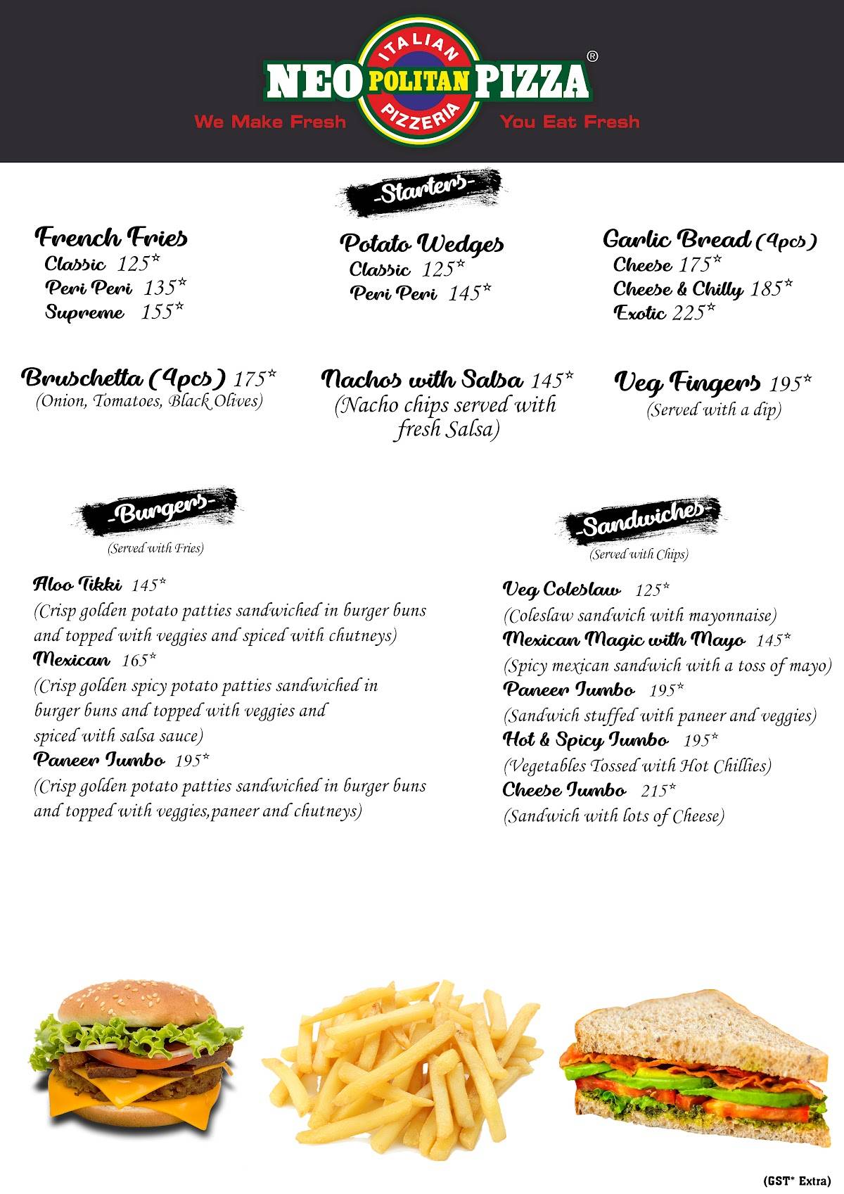Menu at Neopolitan Pizza, Vadodara, Police Check Post
