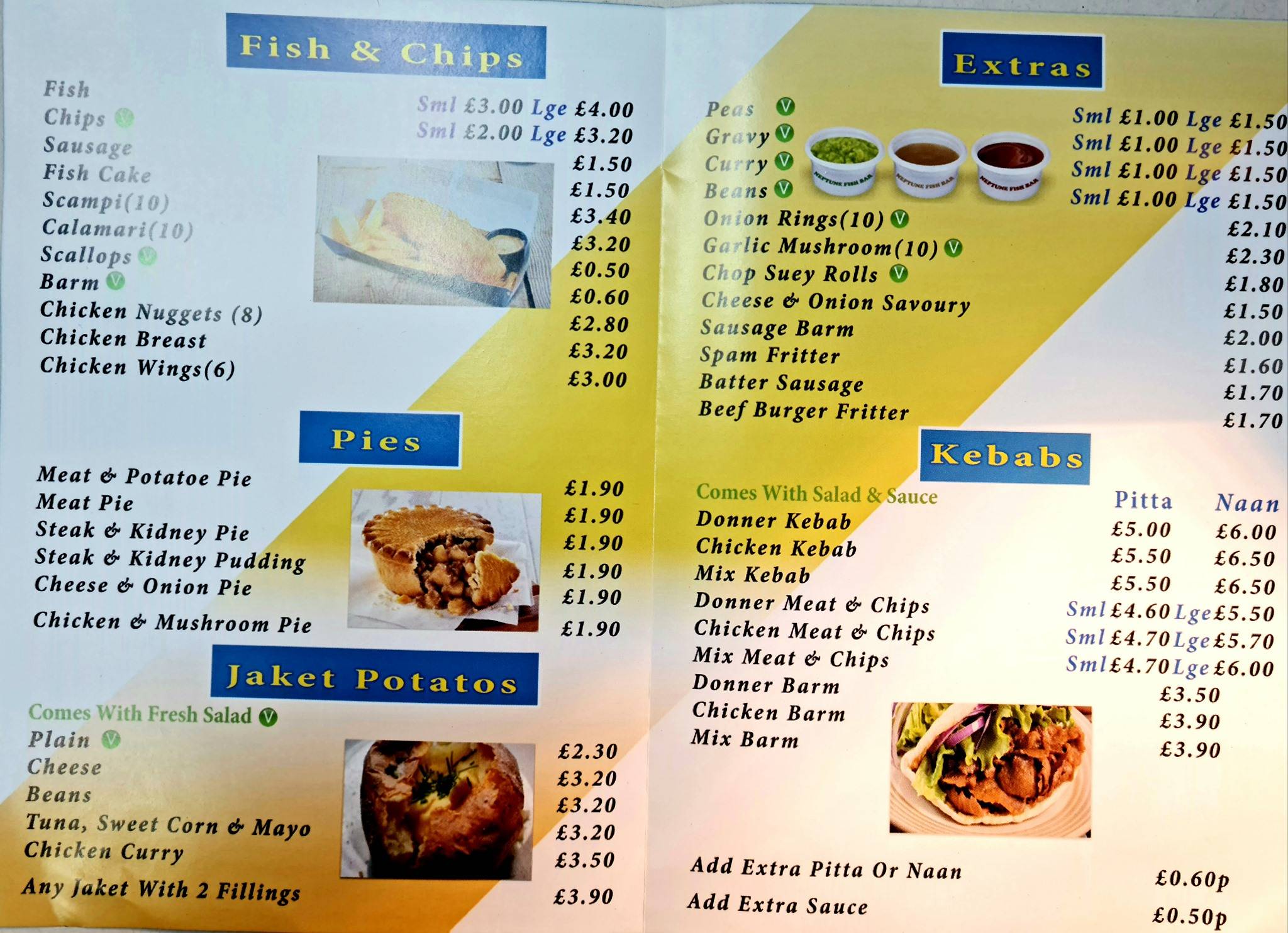 Menu at Neptune Fish Bar, Urmston
