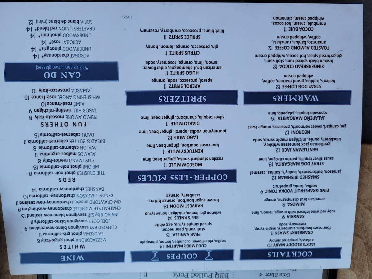 Menu at The Stray Dog Bar & Grill, New Buffalo