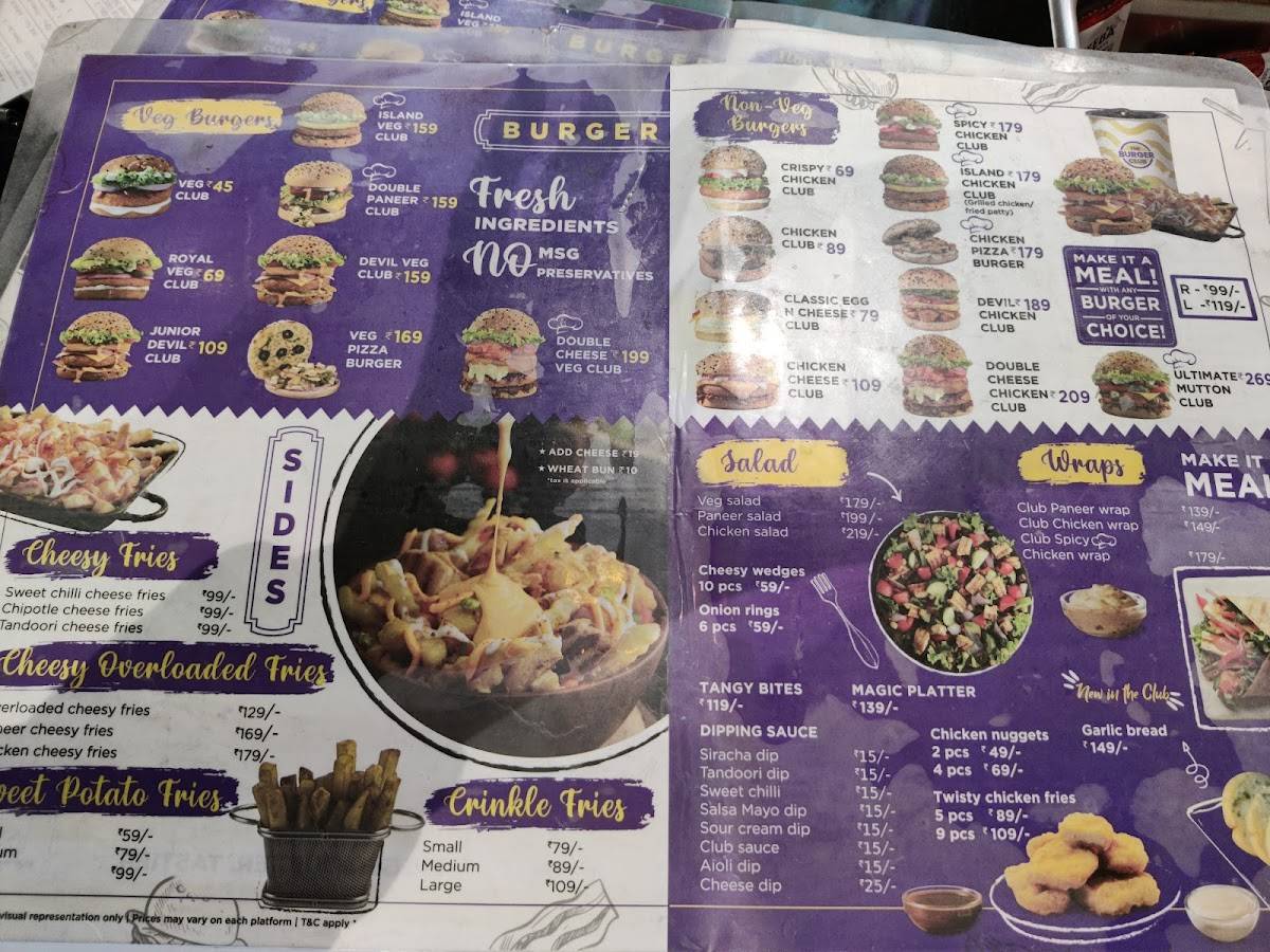 Menu at The Burger Club, New Delhi, 9