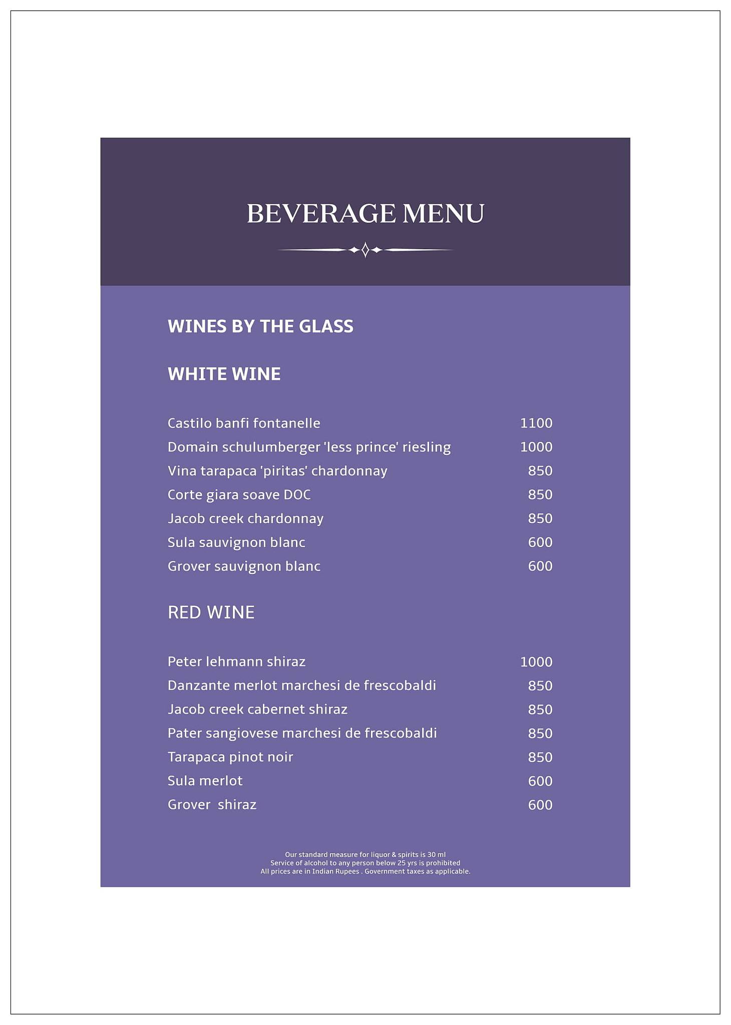 Menu at Tipple, Delhi, Vivanta Dwarka