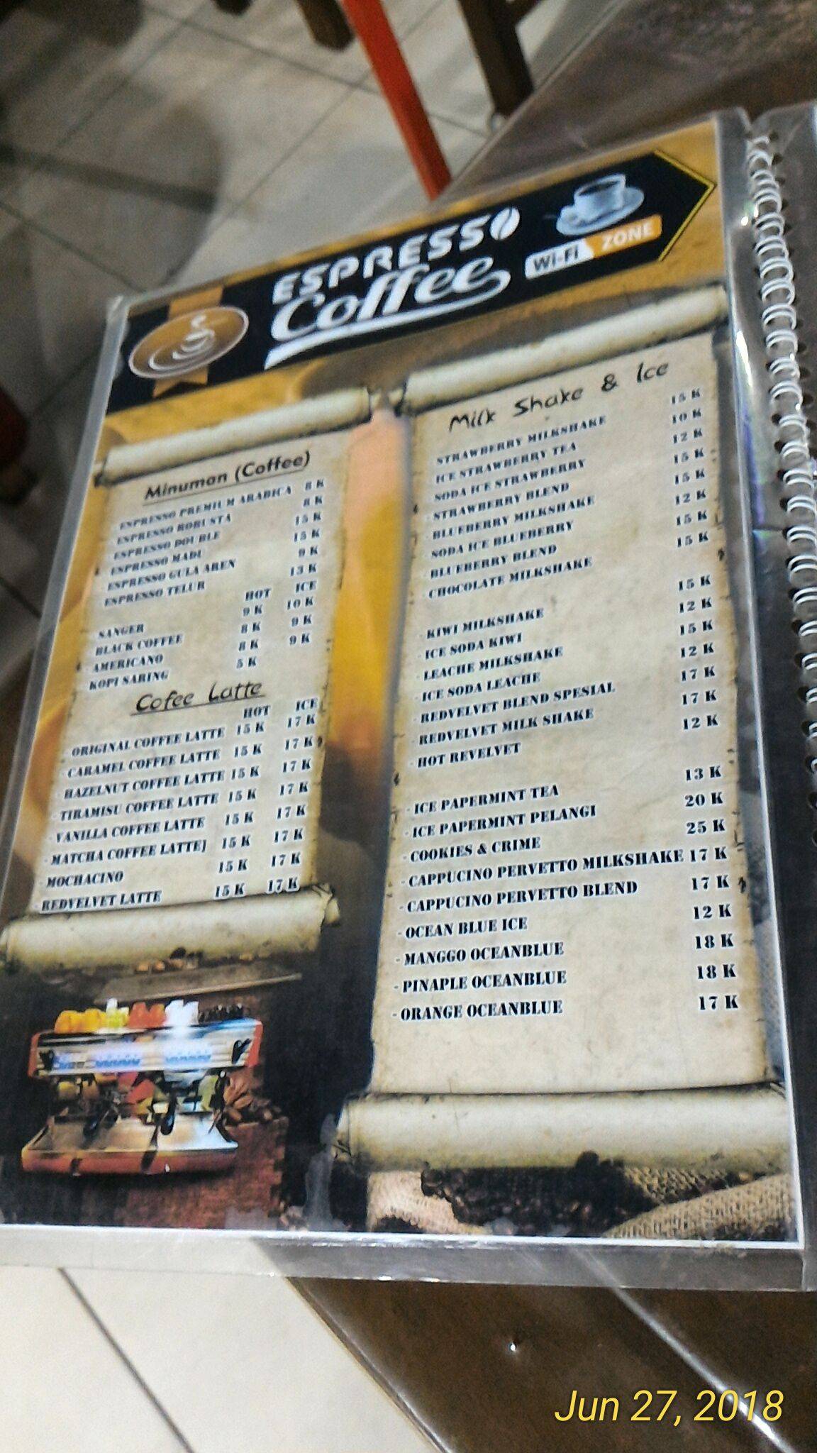 Menu at New Espresso, Indonesia