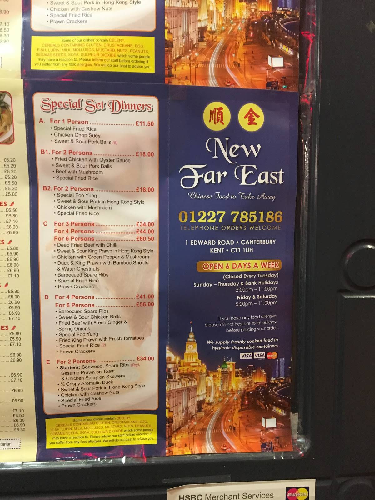 Menu at New Far East Chinese fast food, Canterbury