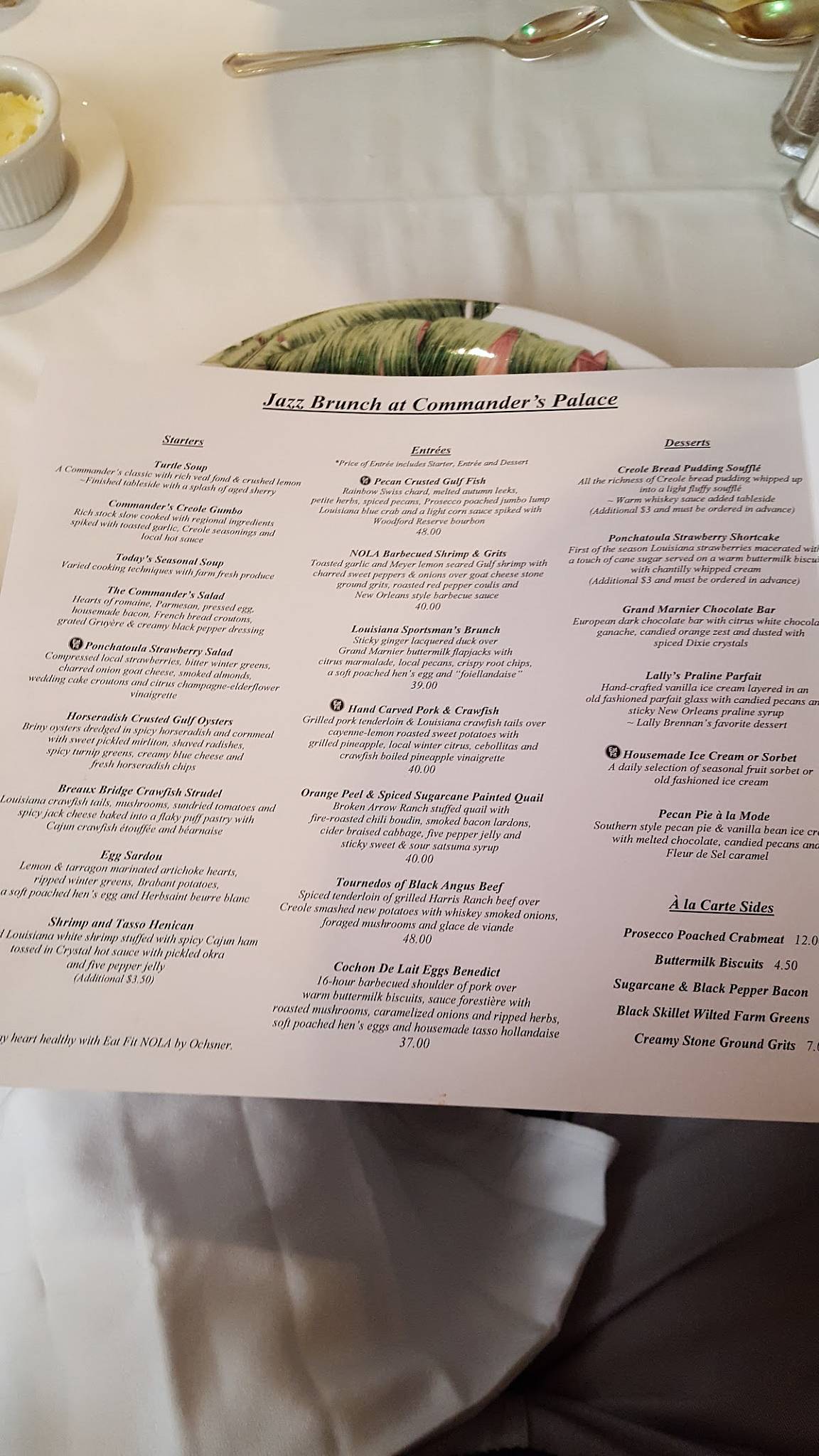 Menu at Commander's Palace pub & bar, New Orleans