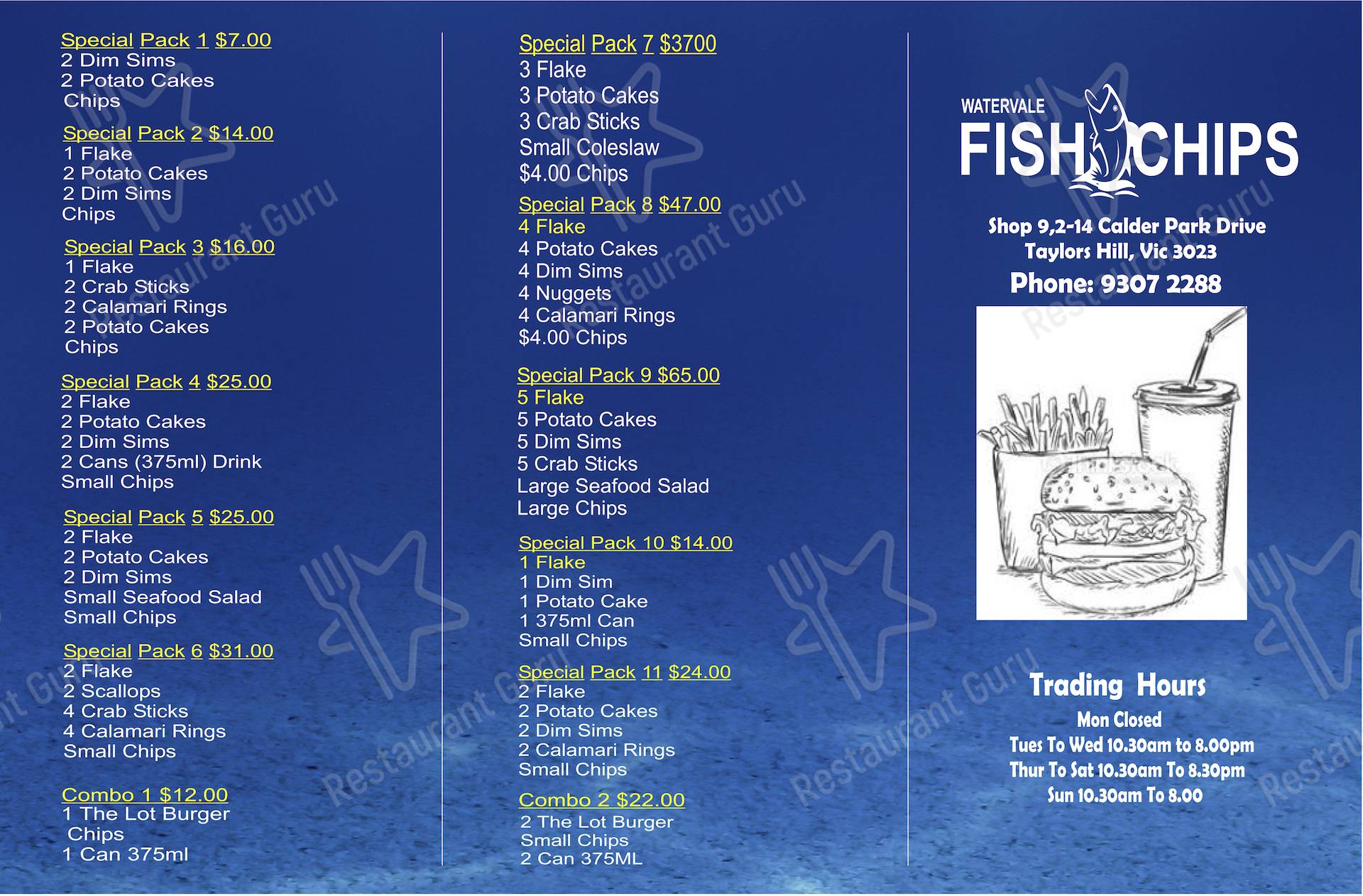 Menu at Watervale Fish & Chips Taylors restaurant, Taylors Hill, 2/14 ...
