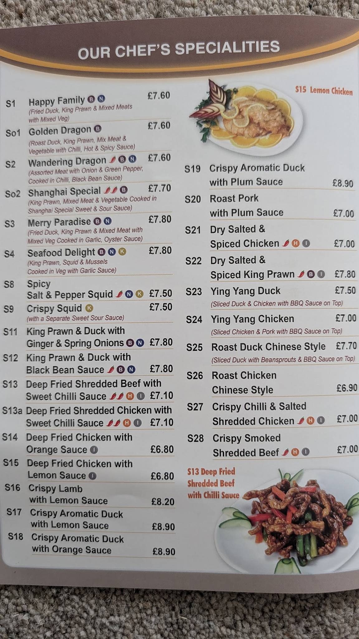 Menu at New Wing Wa restaurant, Ashby-de-la-Zouch