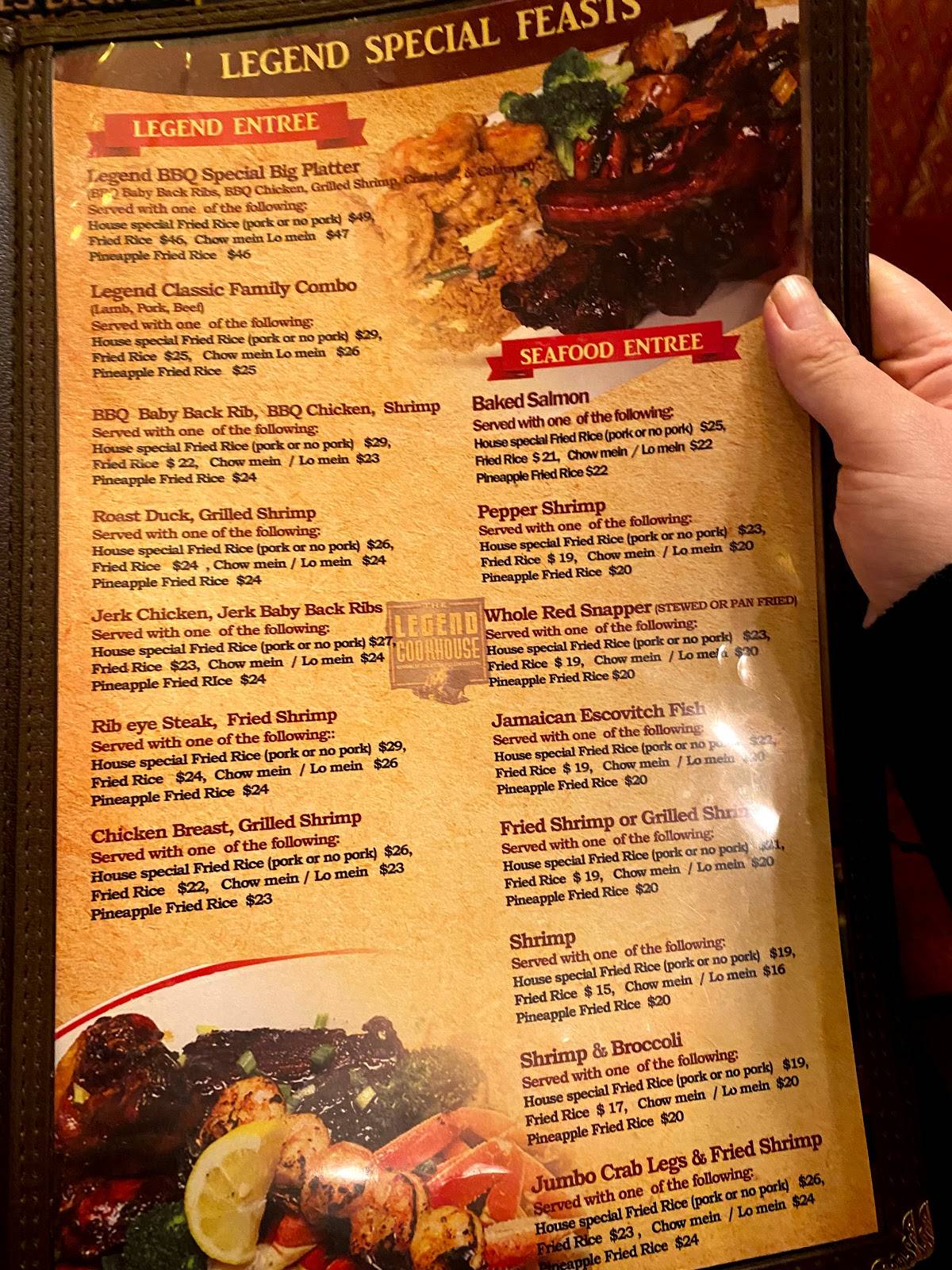 Menu at Legend Cookhouse restaurant, New York City, Rockaway Blvd
