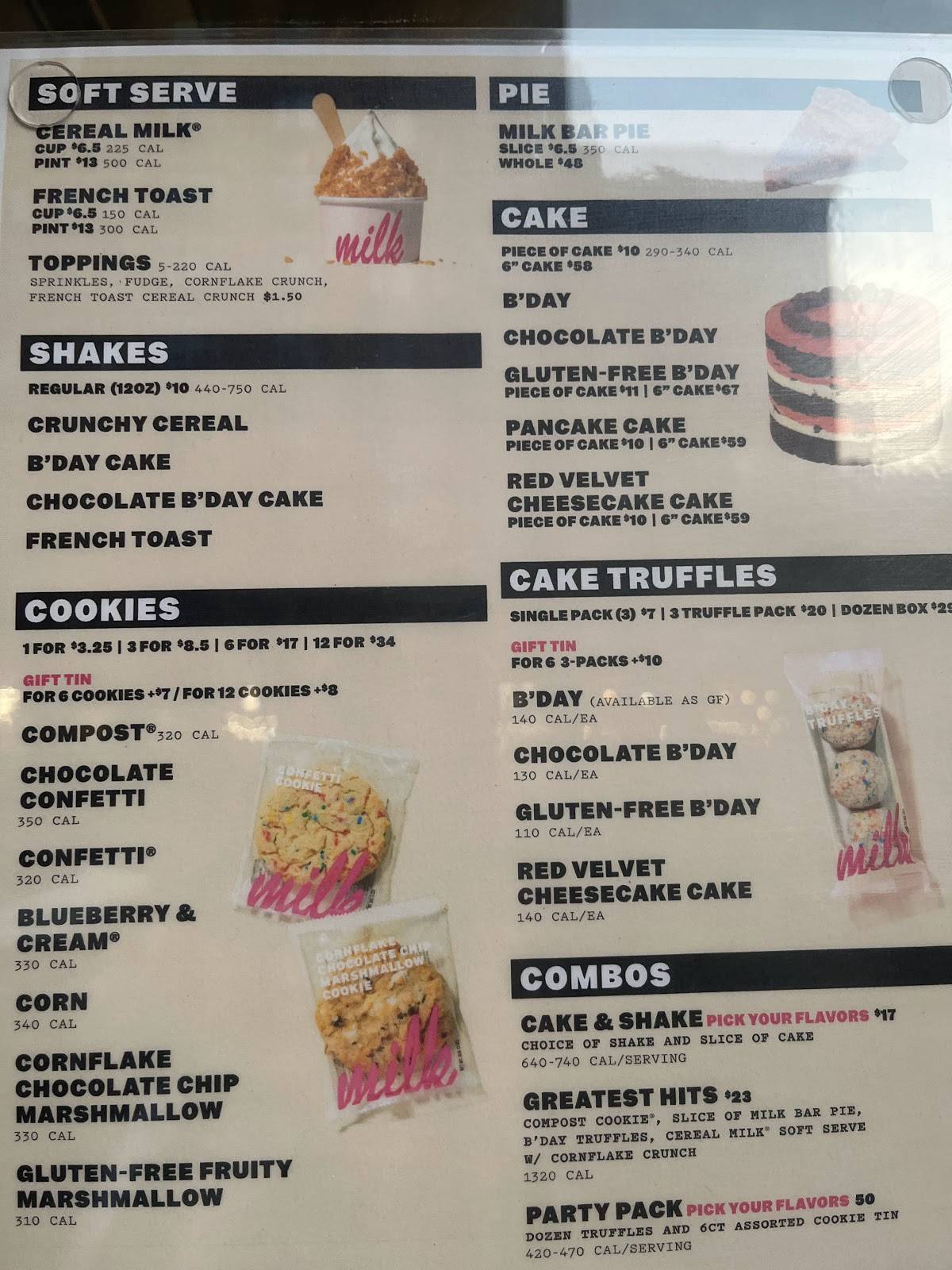Menu at Milk Bar Chelsea, New York City, 220 8th Ave