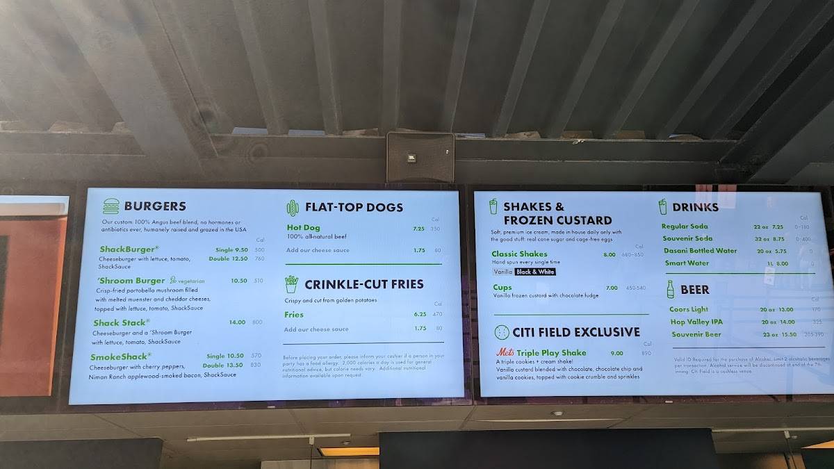 Menu at Shake Shack restaurant, New York City, Roosevelt Ave