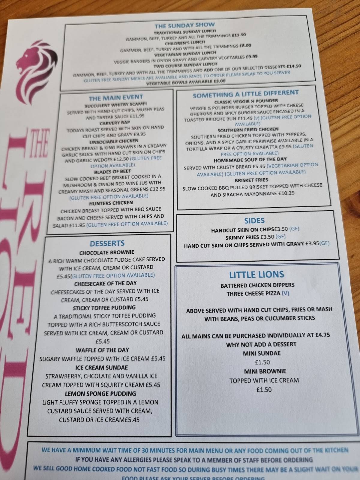 Menu at The Red Lion pub & bar, Whitley Bay