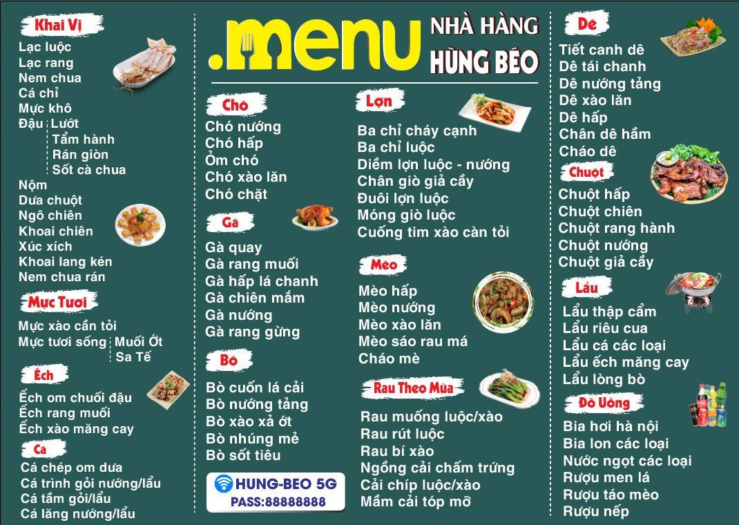 Menu at Nhà Hàng Hùng Béo, Hữu Bằng