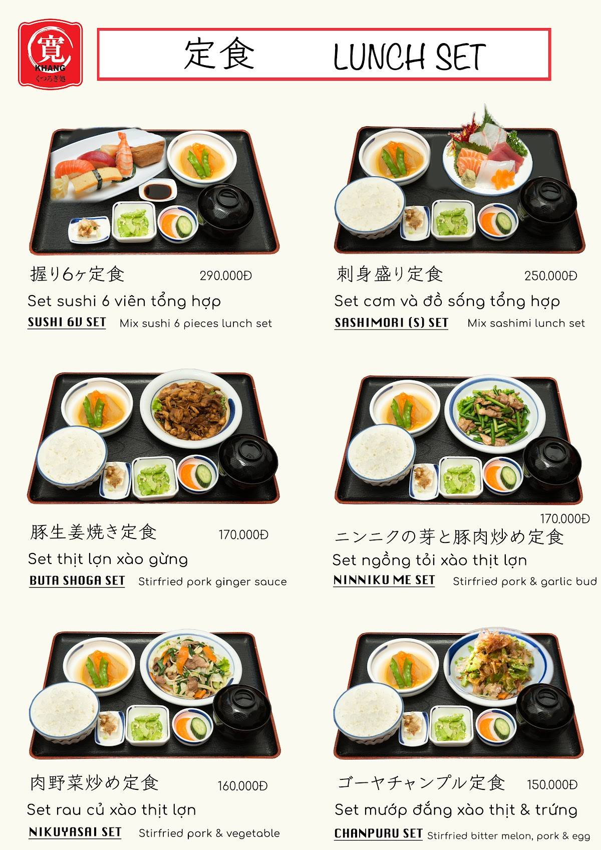 Menu at Nhà Hàng Nhật Bản Khang restaurant, Hanoi, 322 P. Bà Triệu