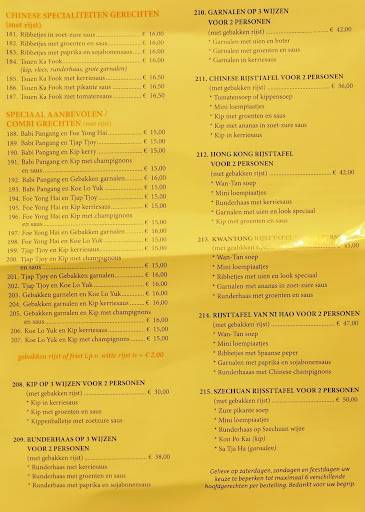 Menu at Ni Hao restaurant, Dendermonde, Sint Gillislaan 82
