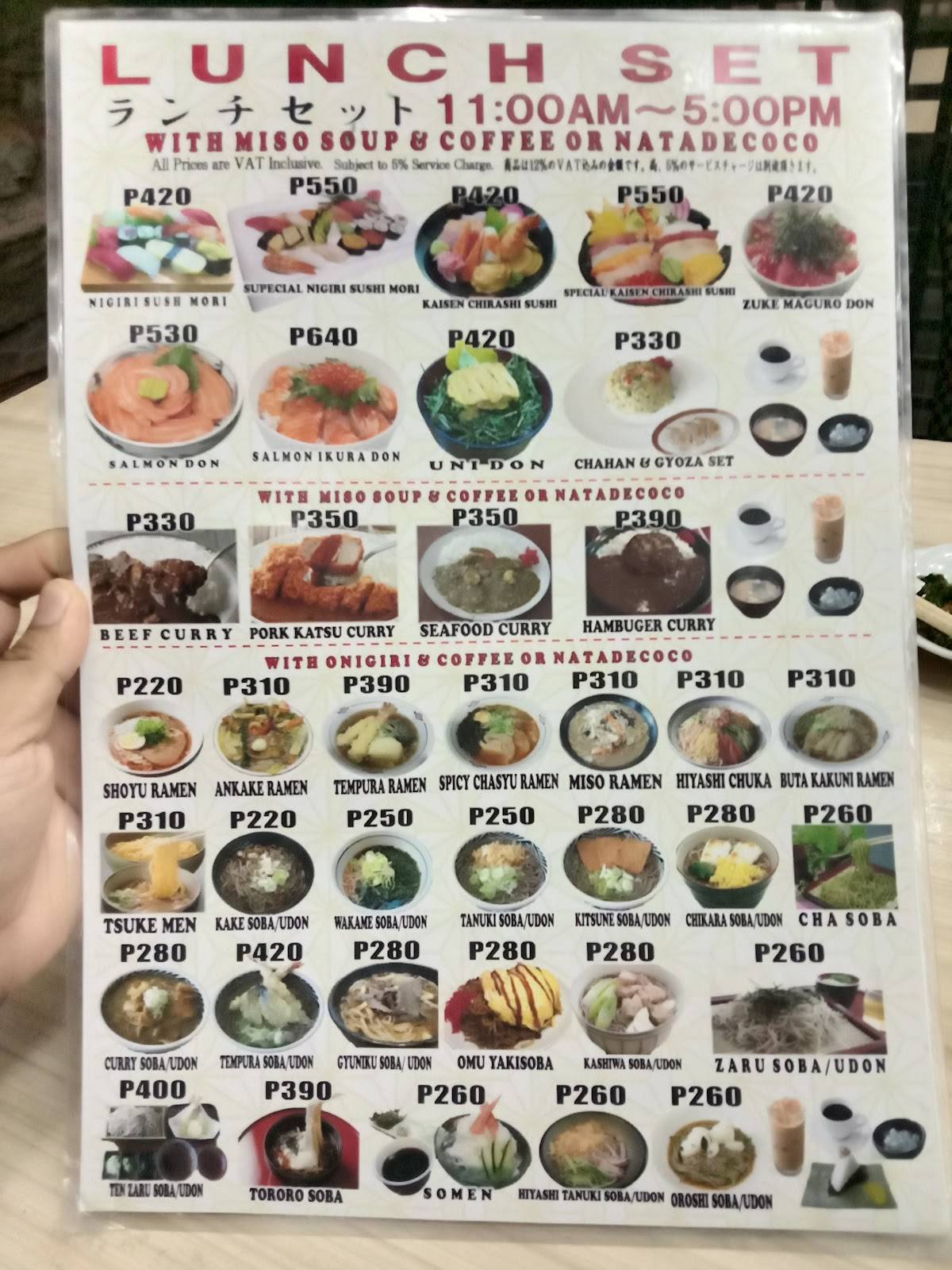 Menu at Nihonbashi Tei Malate restaurant, Manila, HXFM+G3M