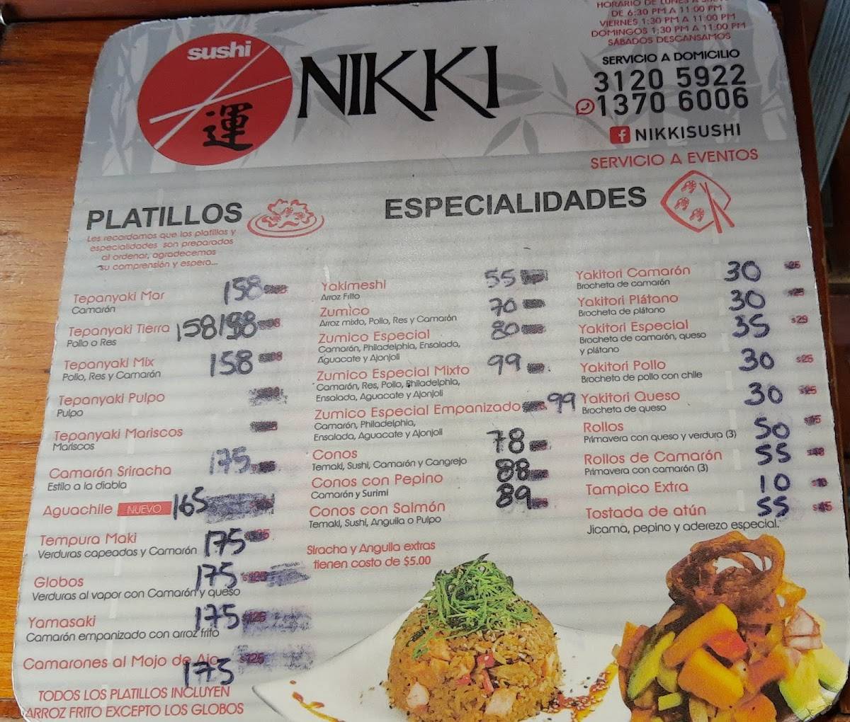 Carta del restaurante Nikki Sushi, Guadalajara
