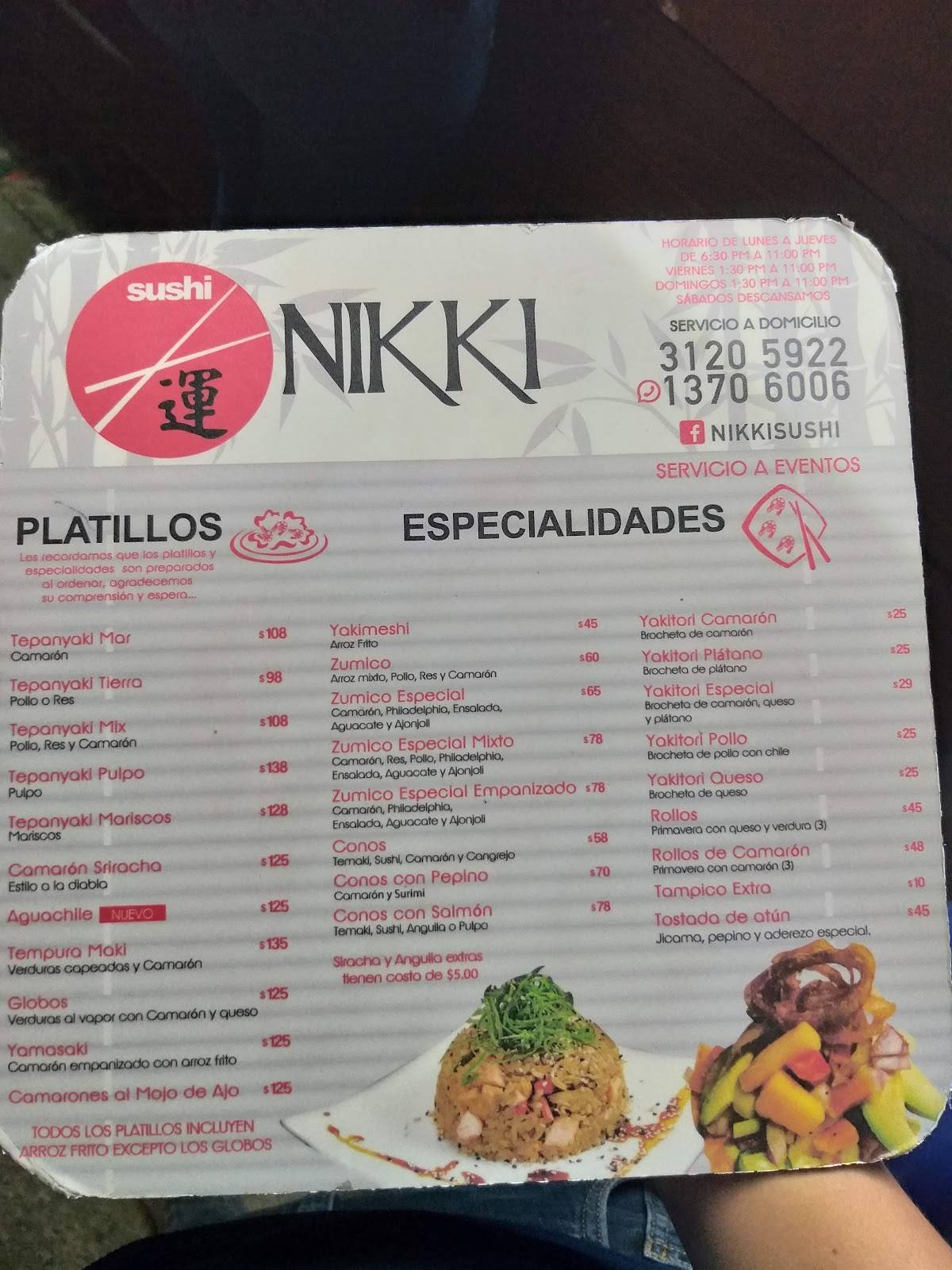 Carta del restaurante Nikki Sushi, Guadalajara