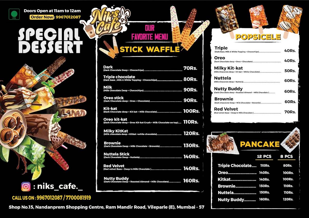 Menu at Niks Cafe, Mumbai