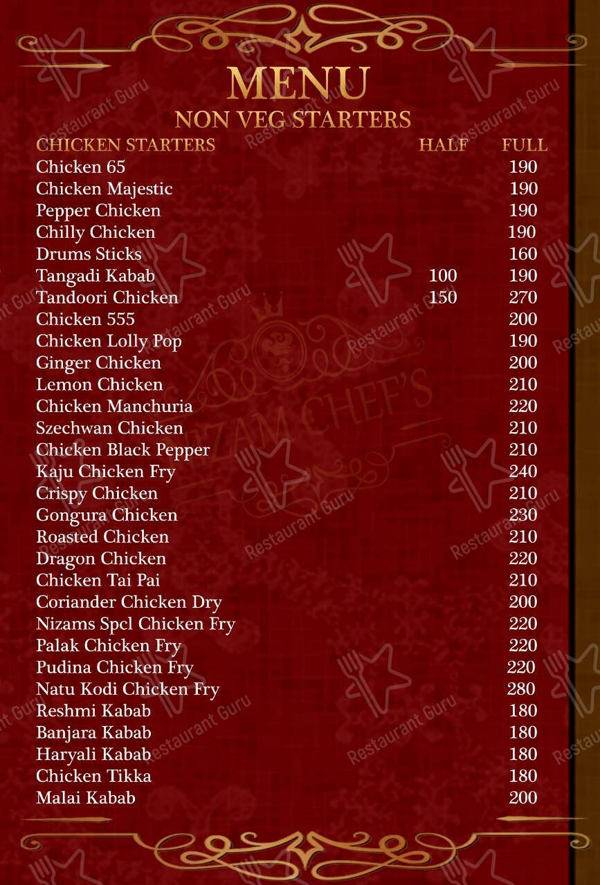 Menu at Nizam Chefs, Hyderabad, 44/A
