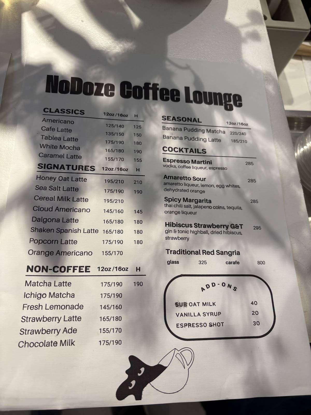 Menu at NoDoze Coffee Lounge cafe, Quezon City