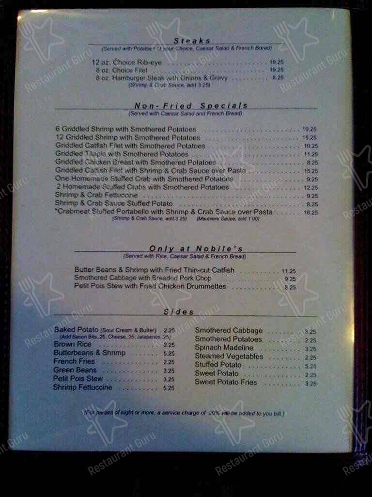 Menu at Nobile's Restaurant & Bar, Lutcher