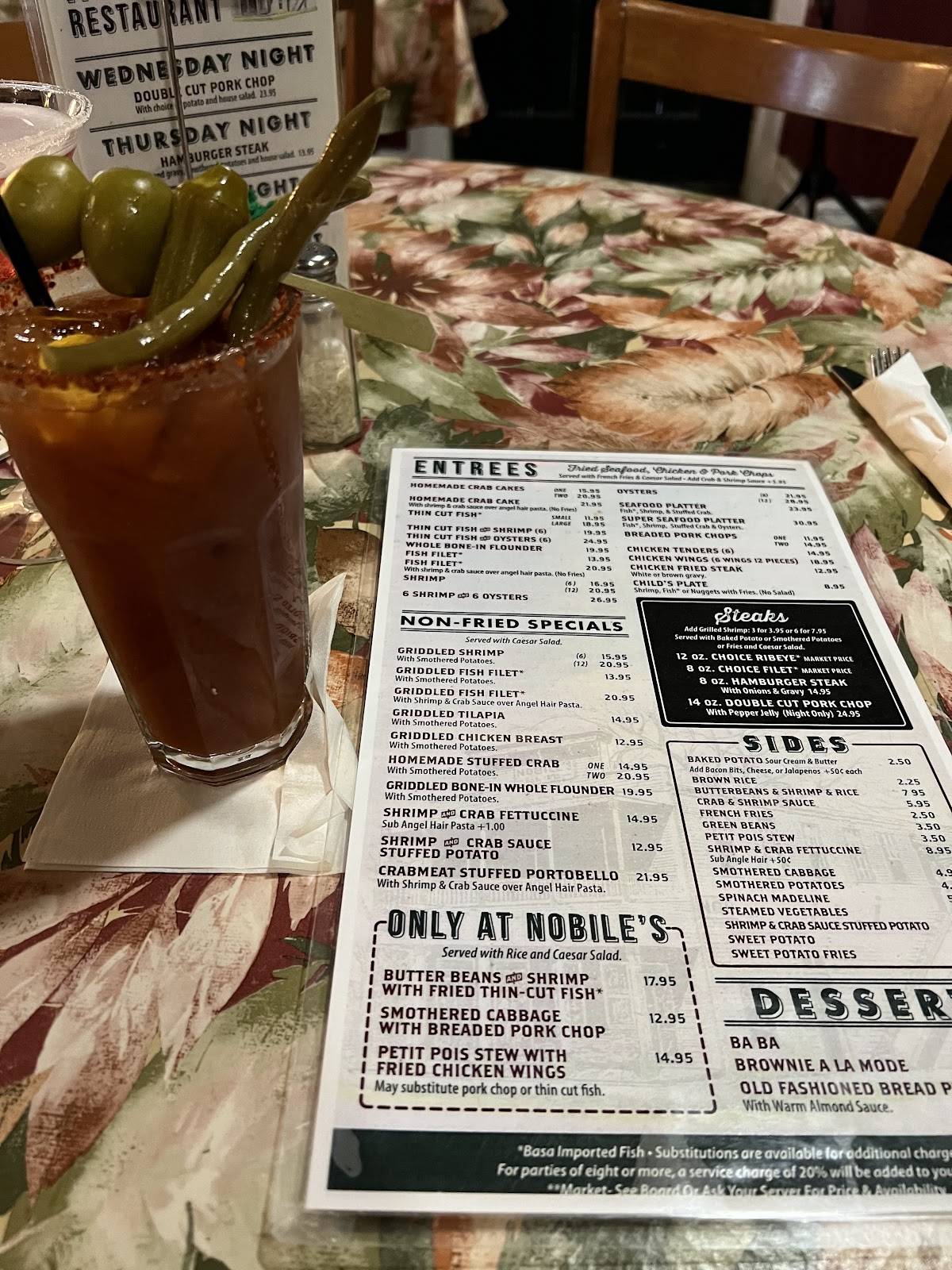 Menu at Nobile's Restaurant & Bar, Lutcher