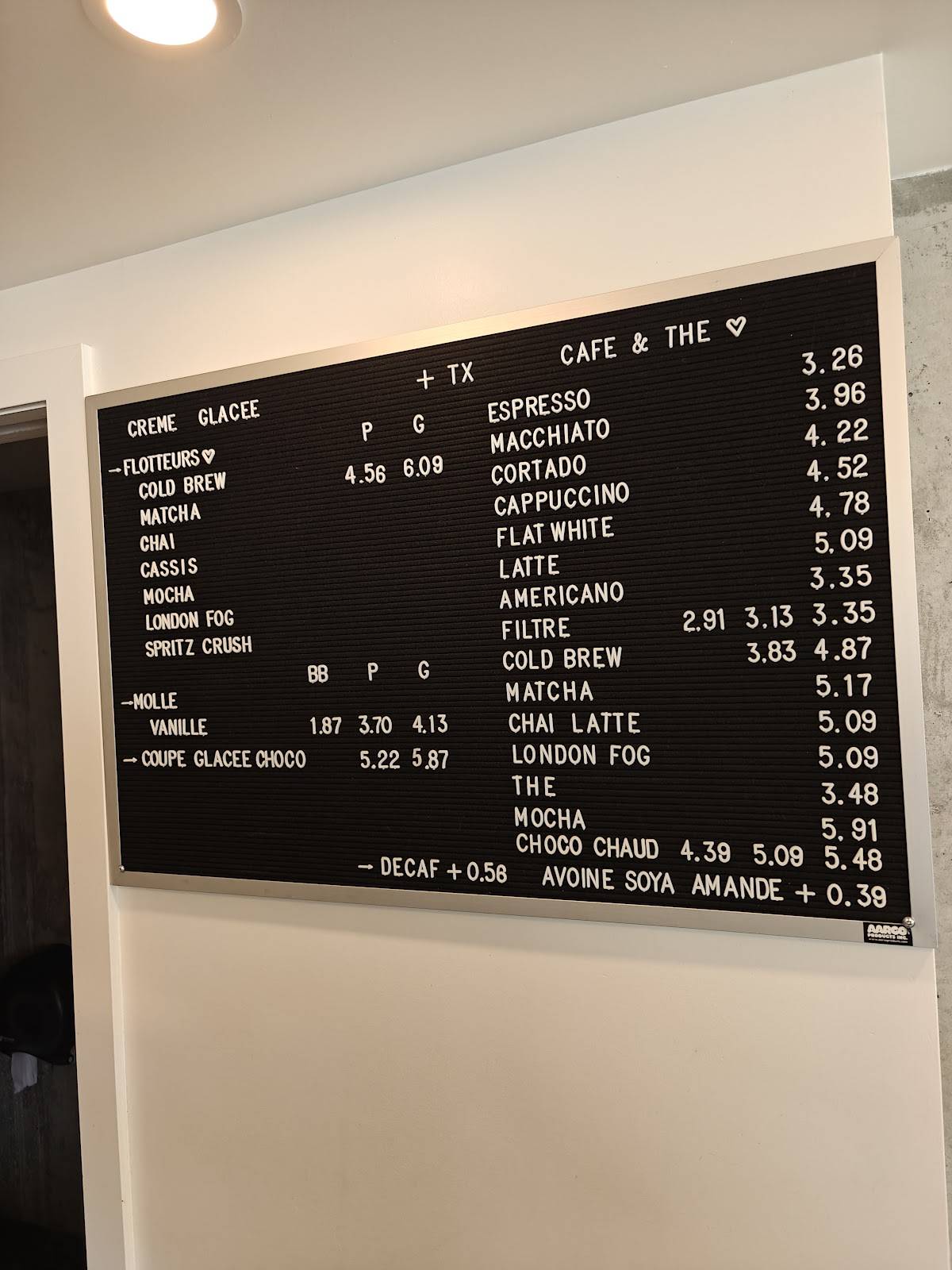 Menu at Noble Café, Montréal, Rue Alexandra