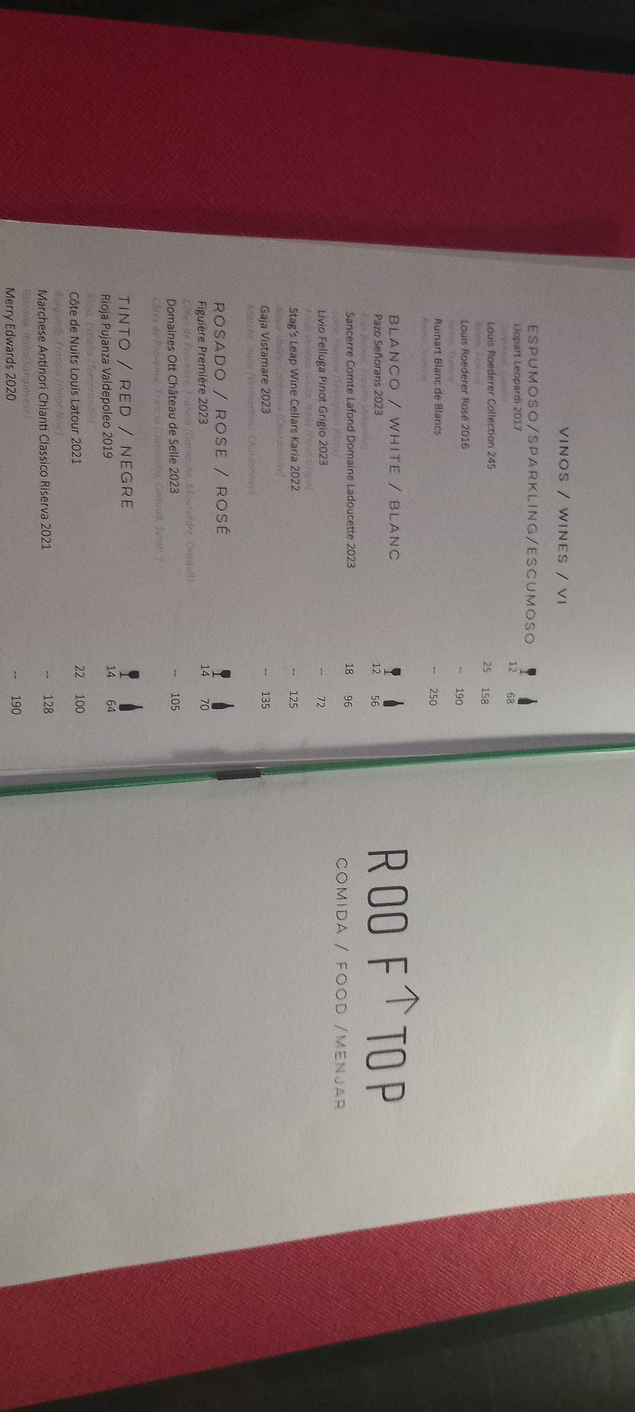 Menu at Nobu Restaurant, Barcelona