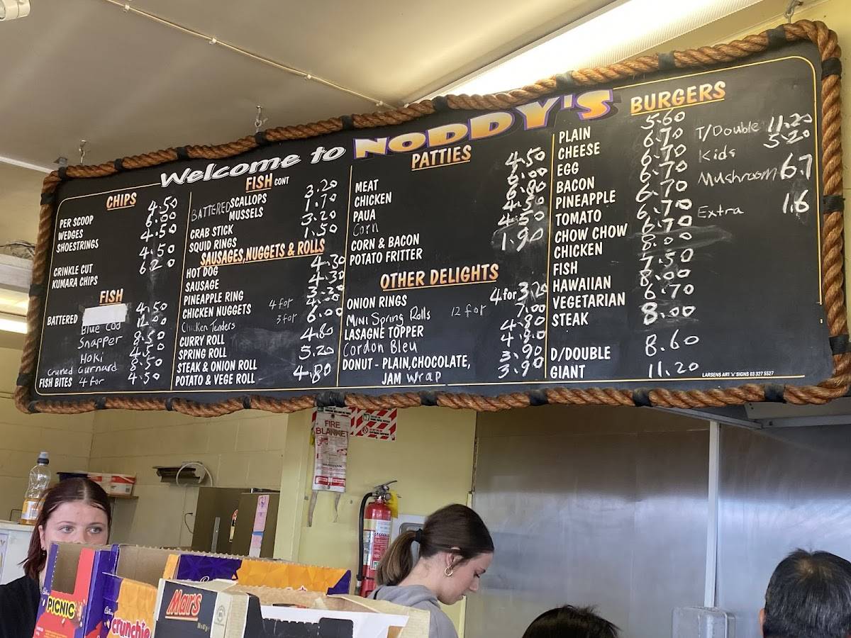 Menu at Noddy's Fish 'n' Chips restaurant, Woodend