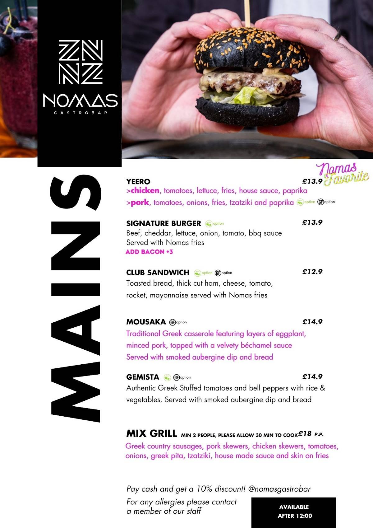 Menu at Nomas Gastrobar, Macclesfield