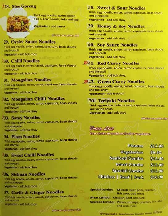 Menu at Cranbourne Noodle House restaurant, Cranbourne