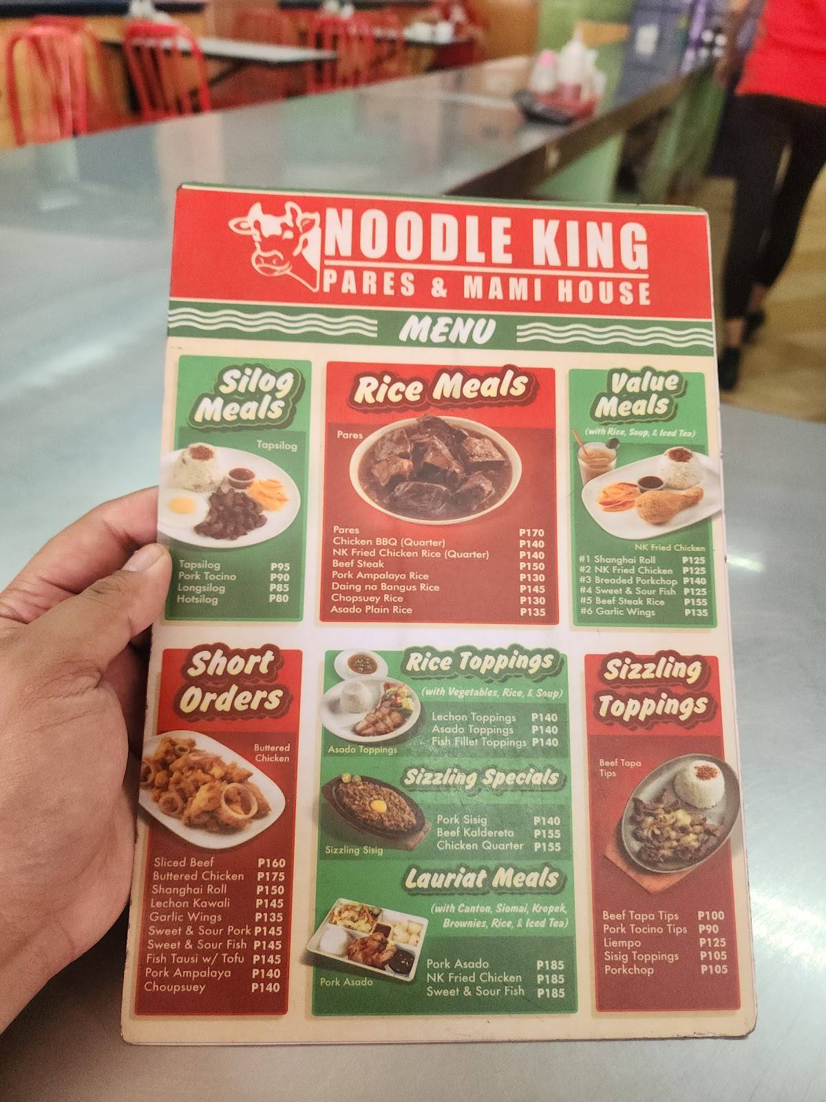 Menu at Noodle King restaurant, Manila, Dimasalang St