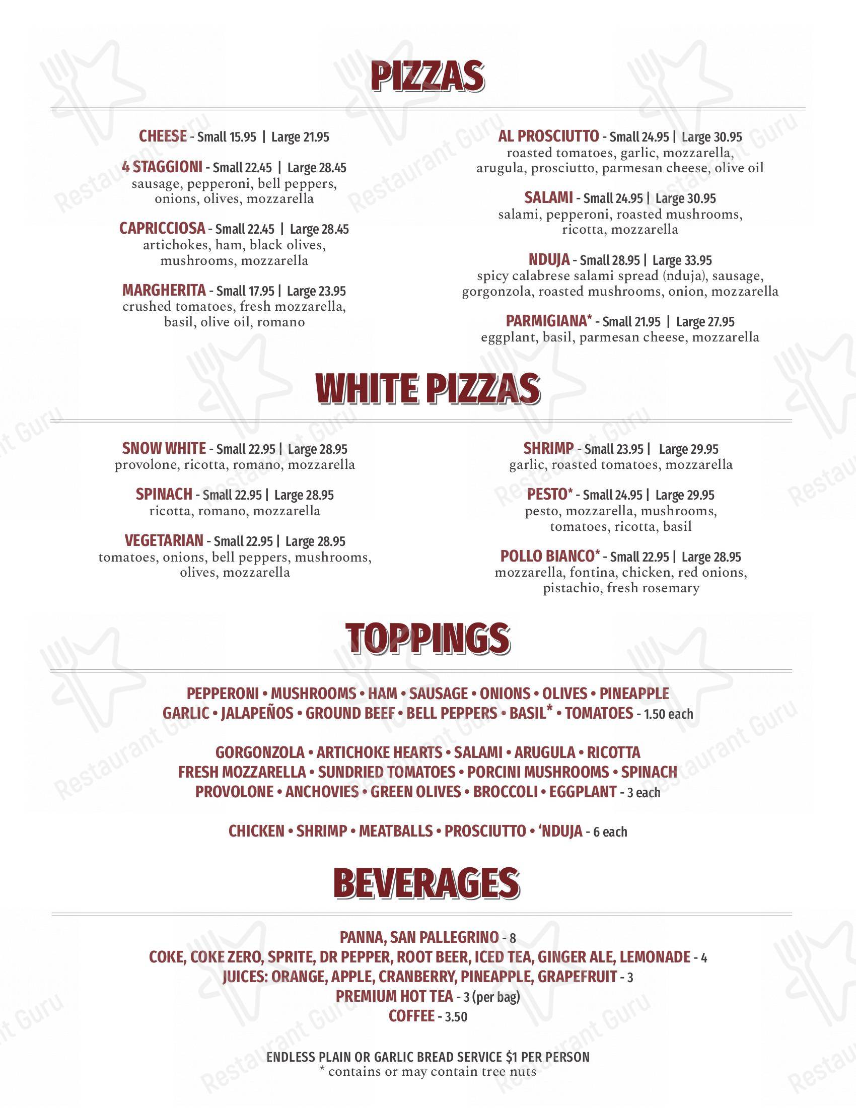 Menu at Nora's Italian Cuisine pub & bar, Las Vegas, W Flamingo Rd